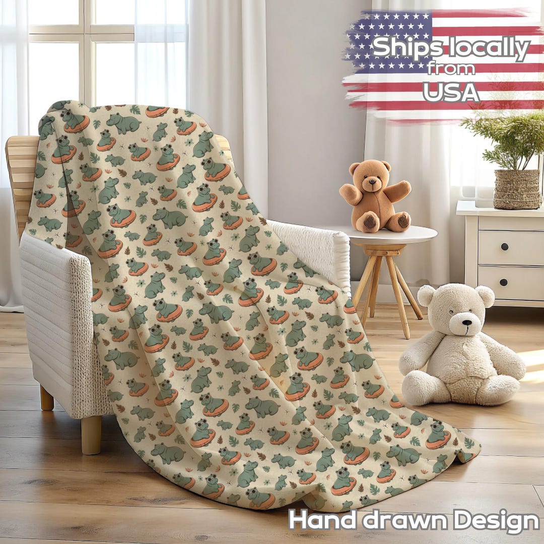 Cute Pygmy Hippo Bedding Fun Summer Beach Theme Cozy Animal Print ...