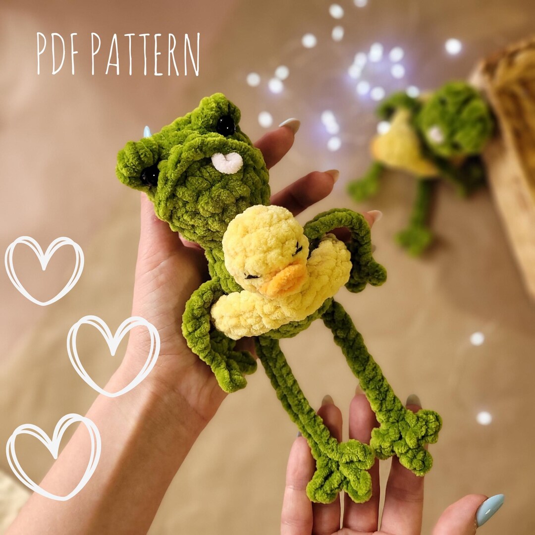 Crochet Pattern Long-legged Frog in a Duck Floatie, Frog Car Hanging ...