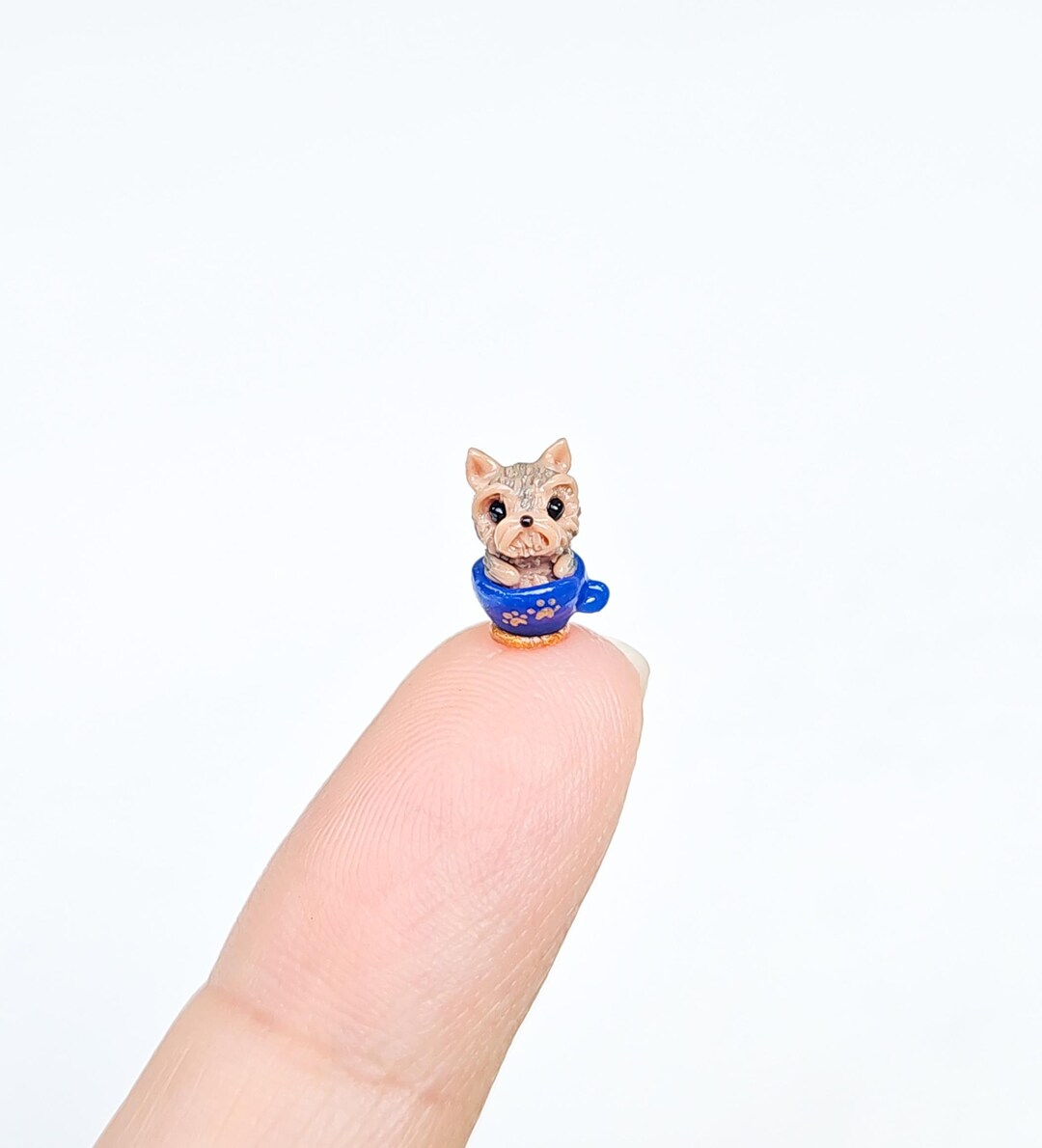 Teacup Yorkie Figurine: Handmade Polymer Clay Miniature Dog Sculpture ...