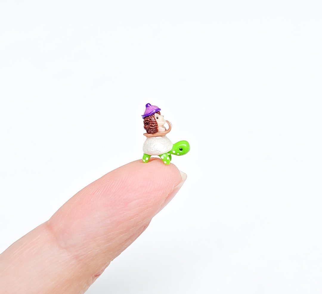 Hedgehog Sledding on Snow Turtle, Miniature Handmade Polymer Clay ...
