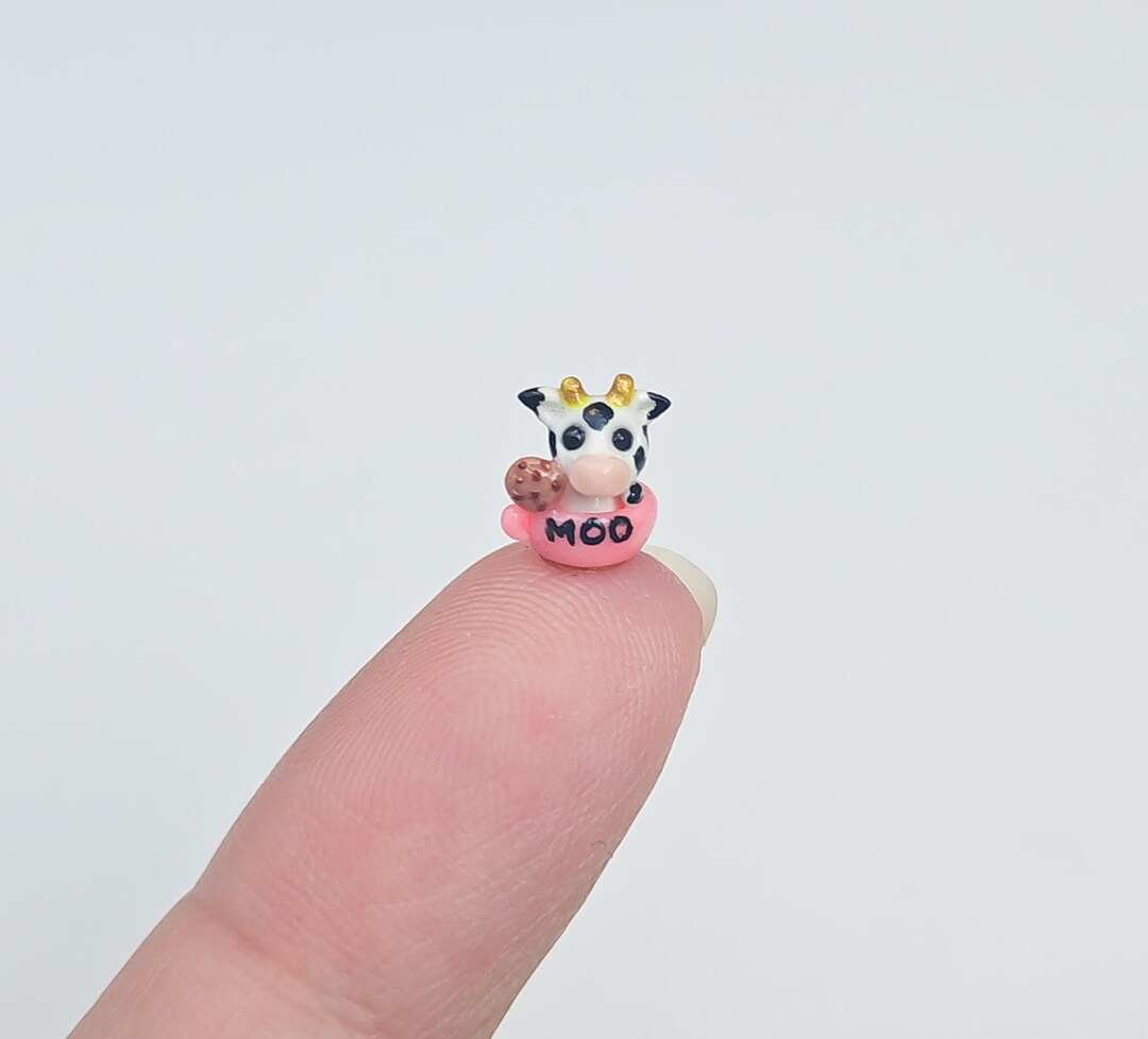 Cow and Cookie in a Teacup, Handmade Polymer Clay Miniature Figurine - Etsy