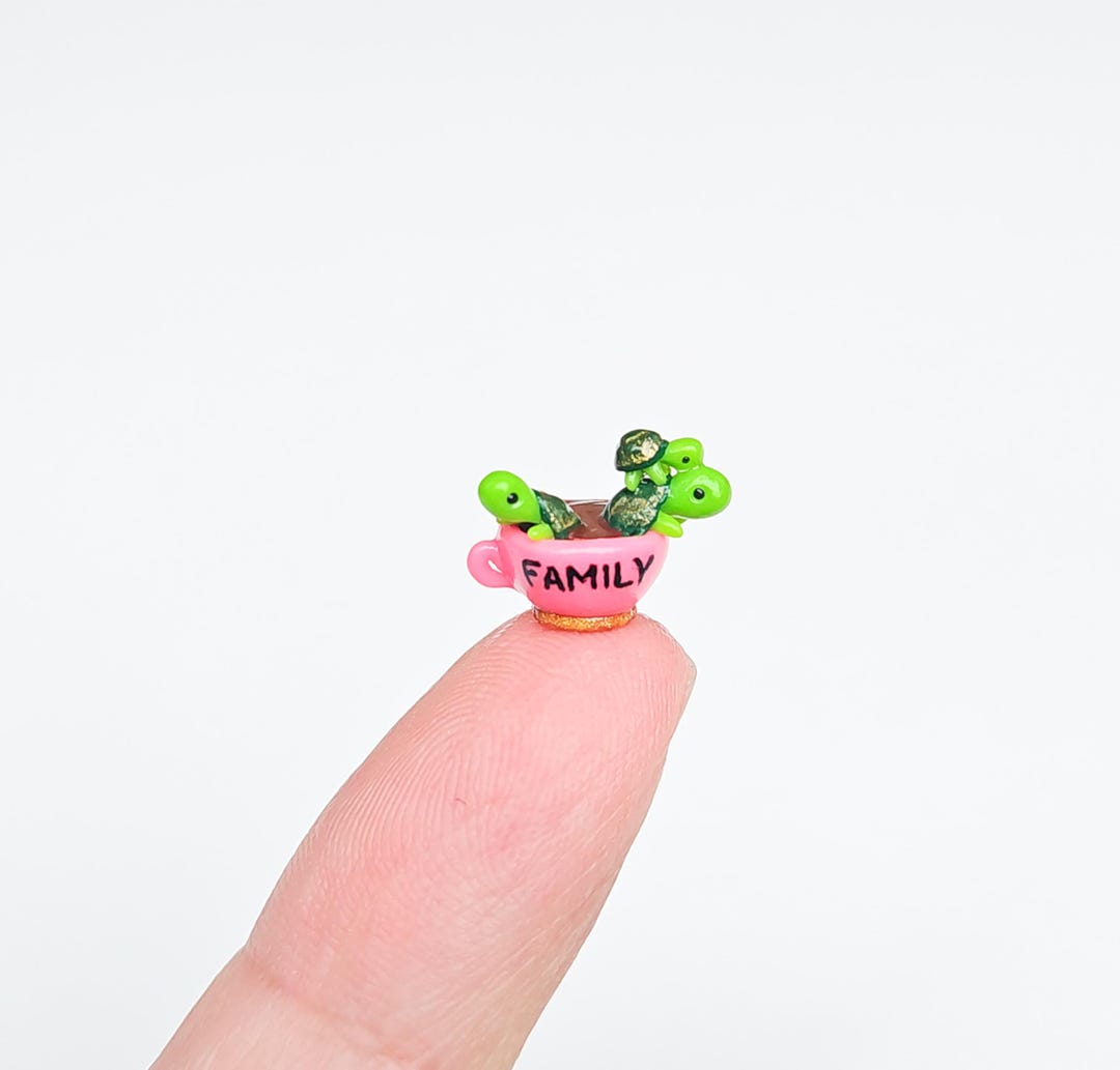 Turtle Family in a Teacup, Handmade Polymer Clay Miniature Figurine - Etsy