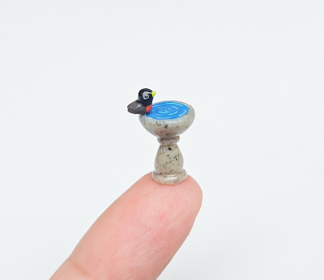Birdbath With Robin, Miniature Handmade Polymer Clay Figurine - Etsy