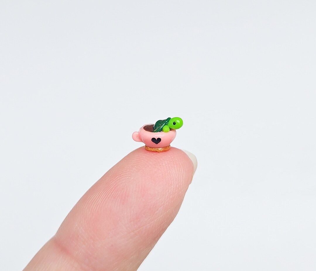 Turtle in a Teacup, Handmade Polymer Clay Miniature Figurine - Etsy