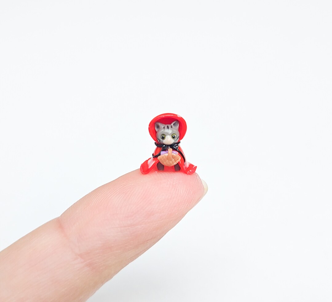 Little Red Riding Hood Cat Miniature Figurine, Handmade Polymer Clay ...