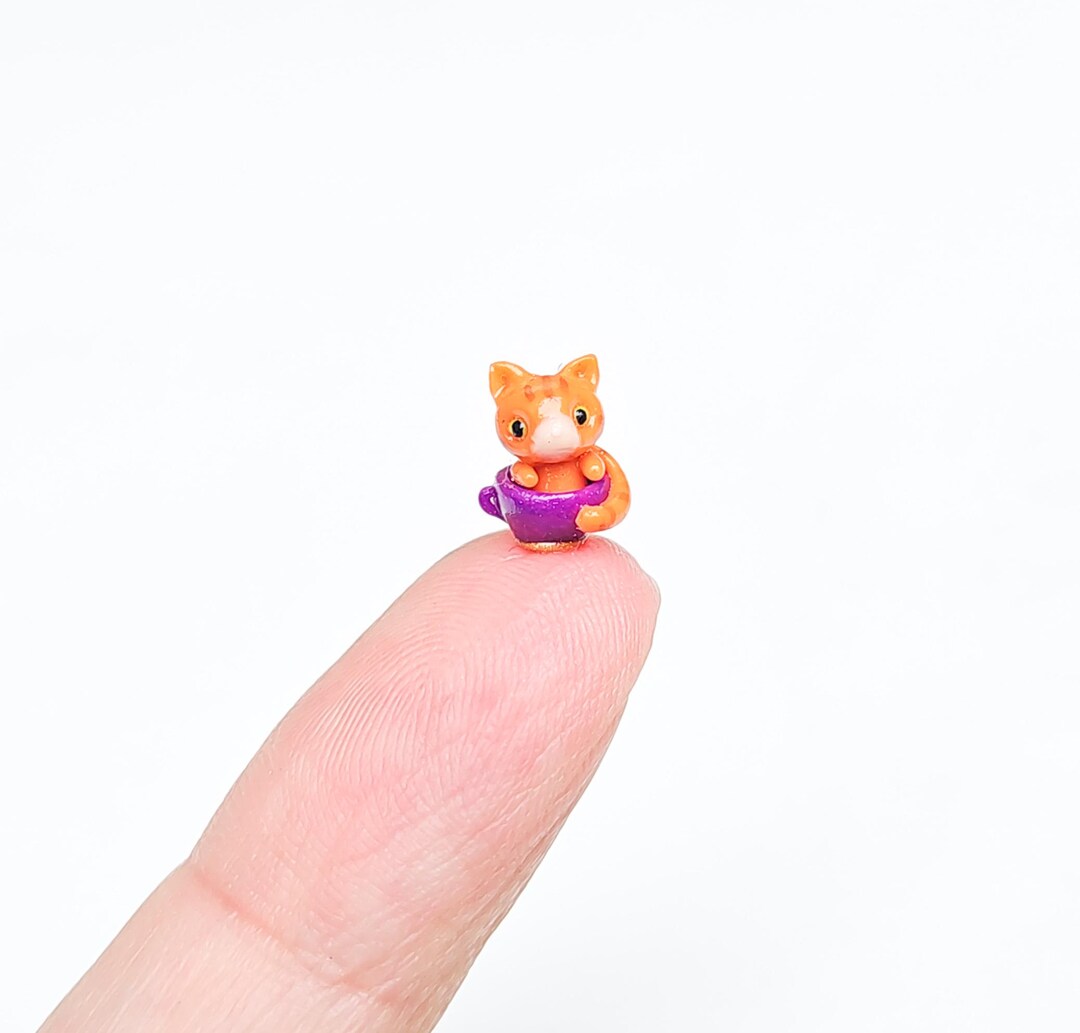 Orange Tabby Cat in a Teacup, Handmade Polymer Clay Miniature Figurine ...