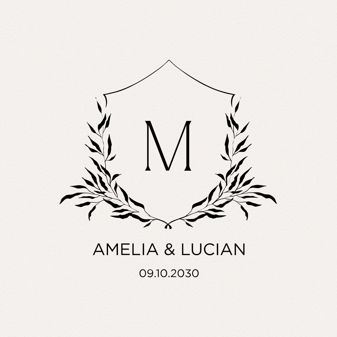Wedding Logo With Floral Crest, Elegant Wedding Monogram, Custom ...