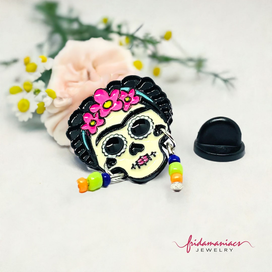 Frida Enamel Pin, Feminist Floral Skull Brooch, Frida Pin, Frida Day of ...