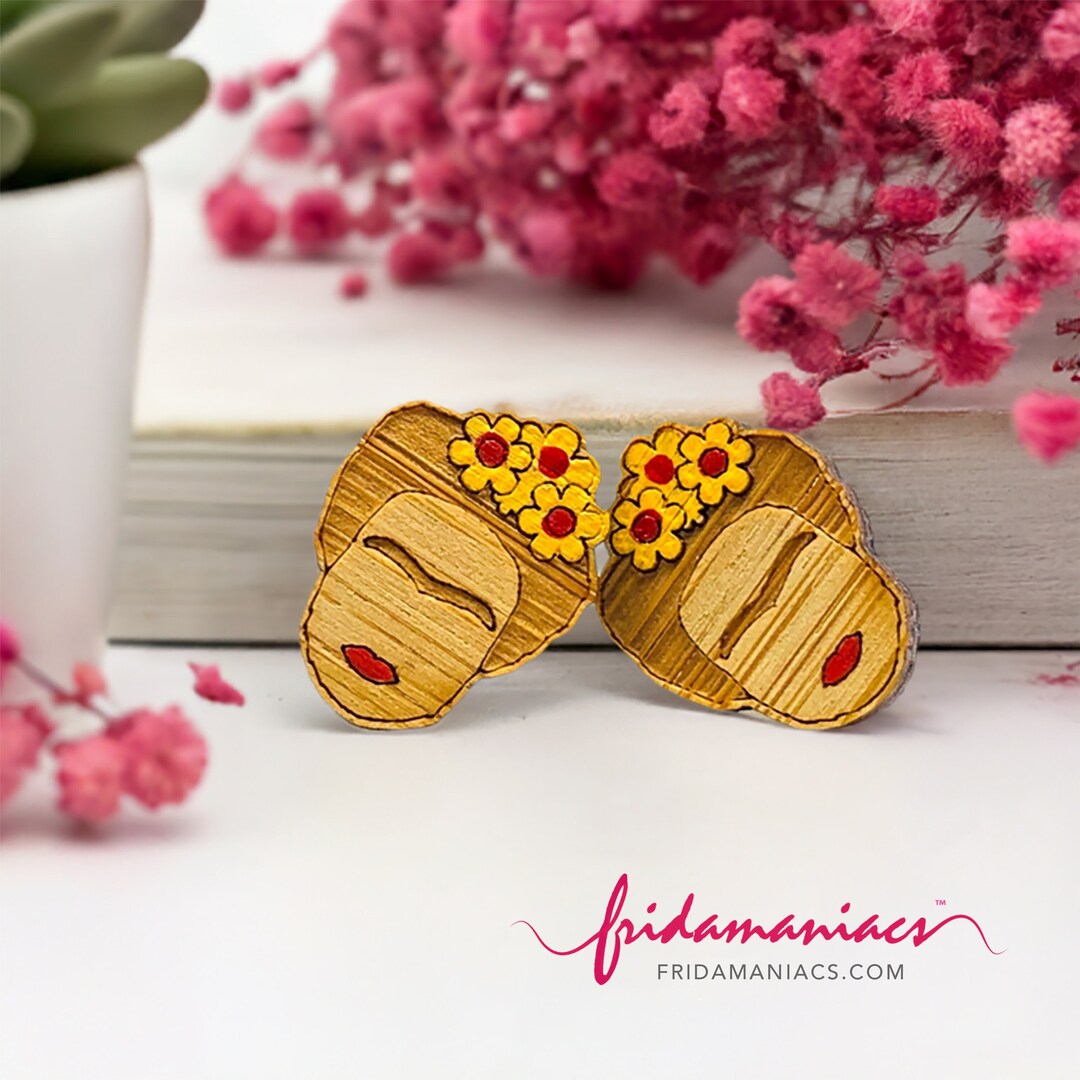 Frida Earrings Bamboo Wooden Hand Painted Frida Earrings Girl Mexican ...