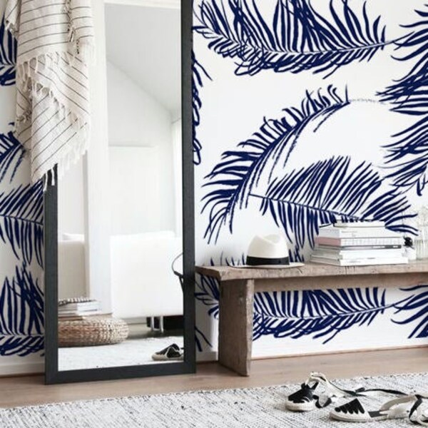 Palm Leaf Wallpaper - Etsy