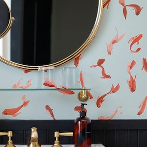 Koi Fish Wallpaper, Red Fish Print, Japanese Wall Paper, Blue Sea Theme ...