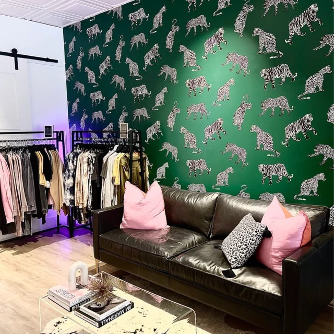 Green Tiger Floral Wallpaper Leopard Jungle Wallpaper - Etsy