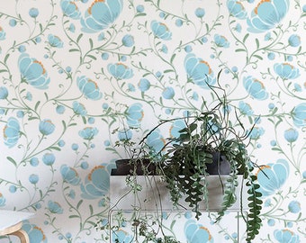 Blue Traditional Wallpaper - Etsy