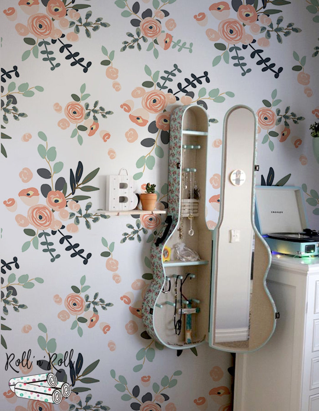 Floral Pattern Wall Covering Nursery Floral Wallpaper Peel - Etsy