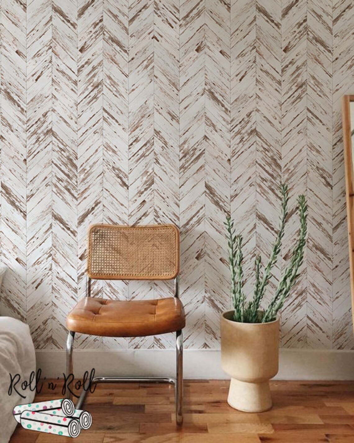 Wooden chevron wallpaper Wood wall mural Chevron pattern | Etsy
