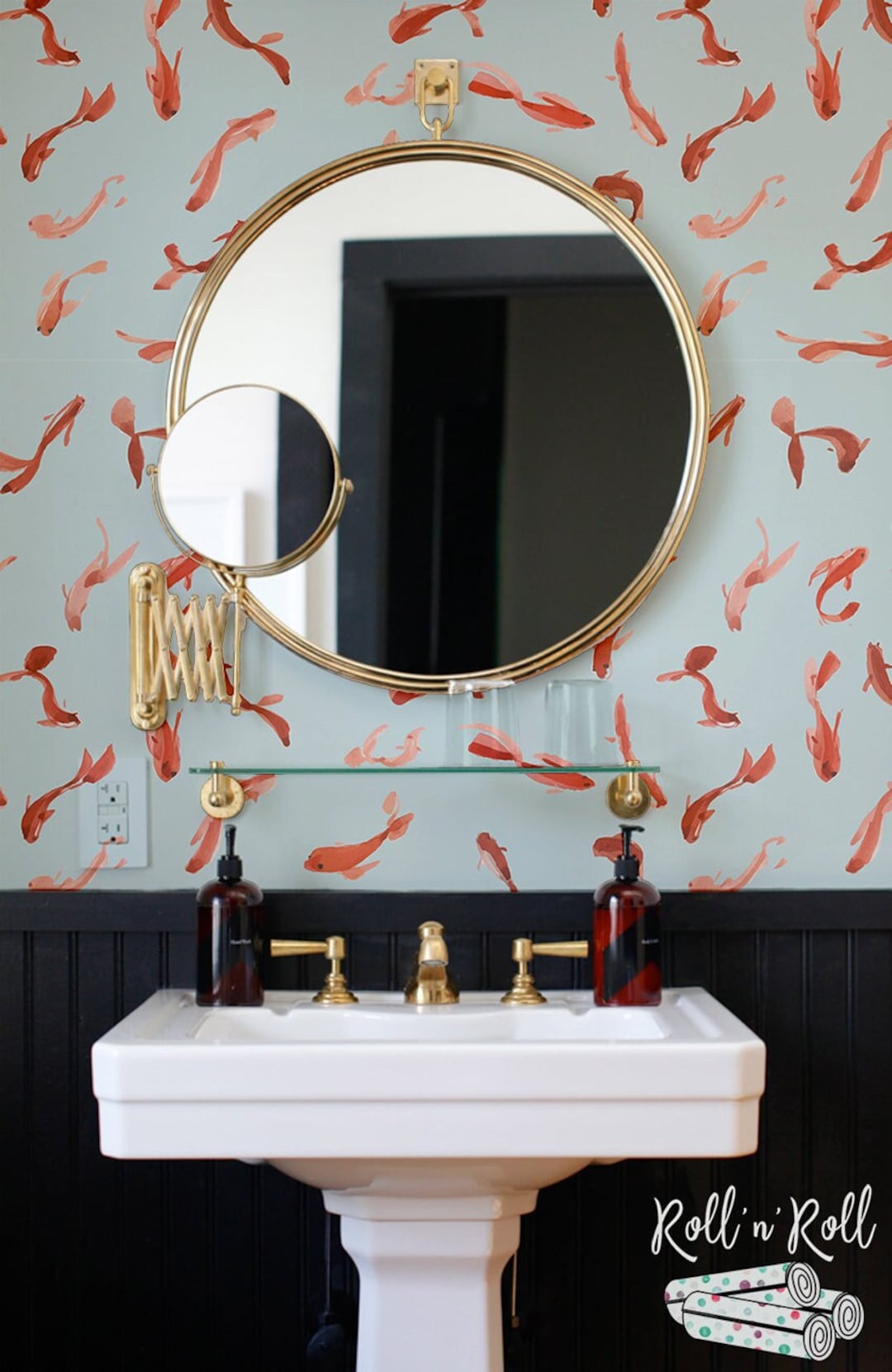 Koi Fish Wallpaper, Red Fish Print, Japanese Wall Paper, Blue Sea Theme ...