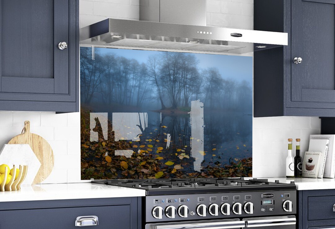 Misty Forest, Solid Glass Backsplash, Modern Kitchen, Backsplash Mural, Backsplash Tiles ...