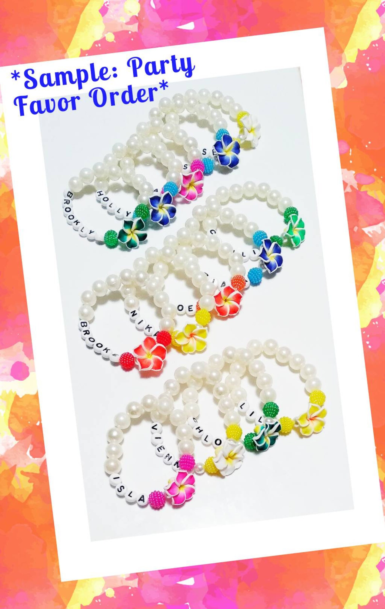 Personalized Tropical Flower Name Bracelet – Luau Party Favor ...