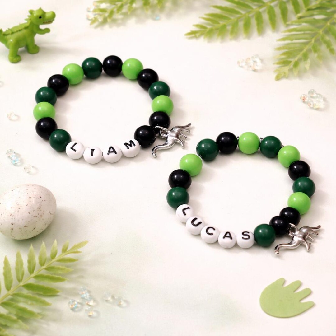 Personalized Dinosaur Name Bracelet for Kids – Dino Charm Bracelet ...