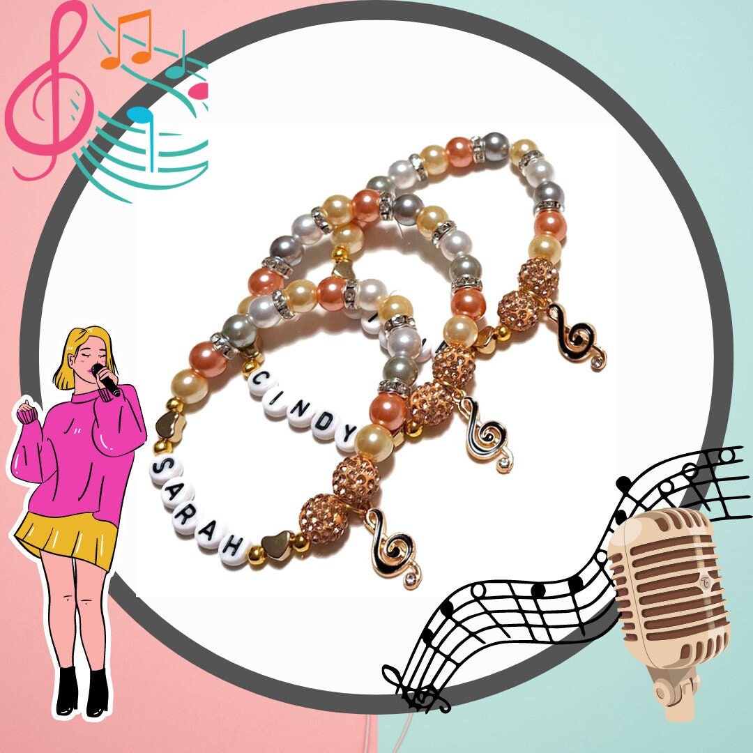 Personalized Musical Note Charm Bracelet,musician Name Jewelry,music ...