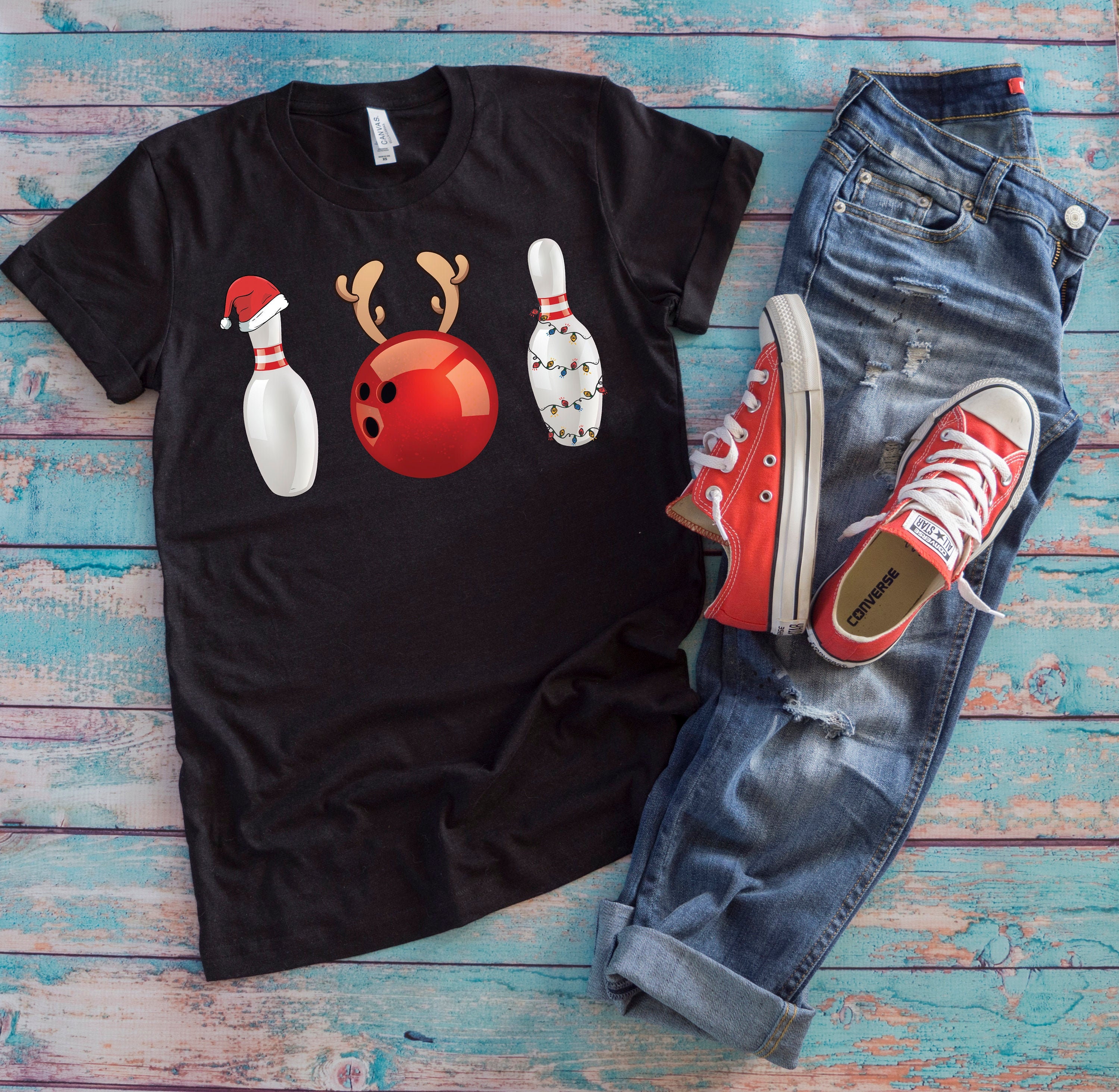 Christmas Bowling Pins Santa Hat Reindeer Antlers Holiday Family ...