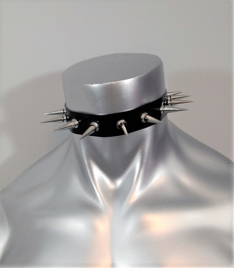 Large Spike Choker Black PVC Colored Vinyl Choker Silver | Etsy