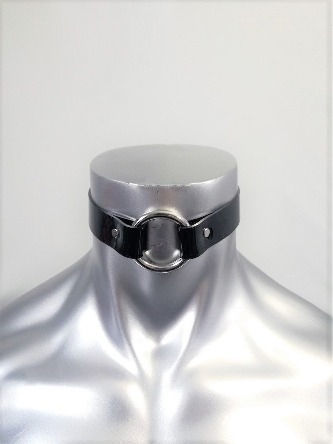 Black Choker With Silver O-ring, Trigger Clip O-ring PVC Choker, Silver ...