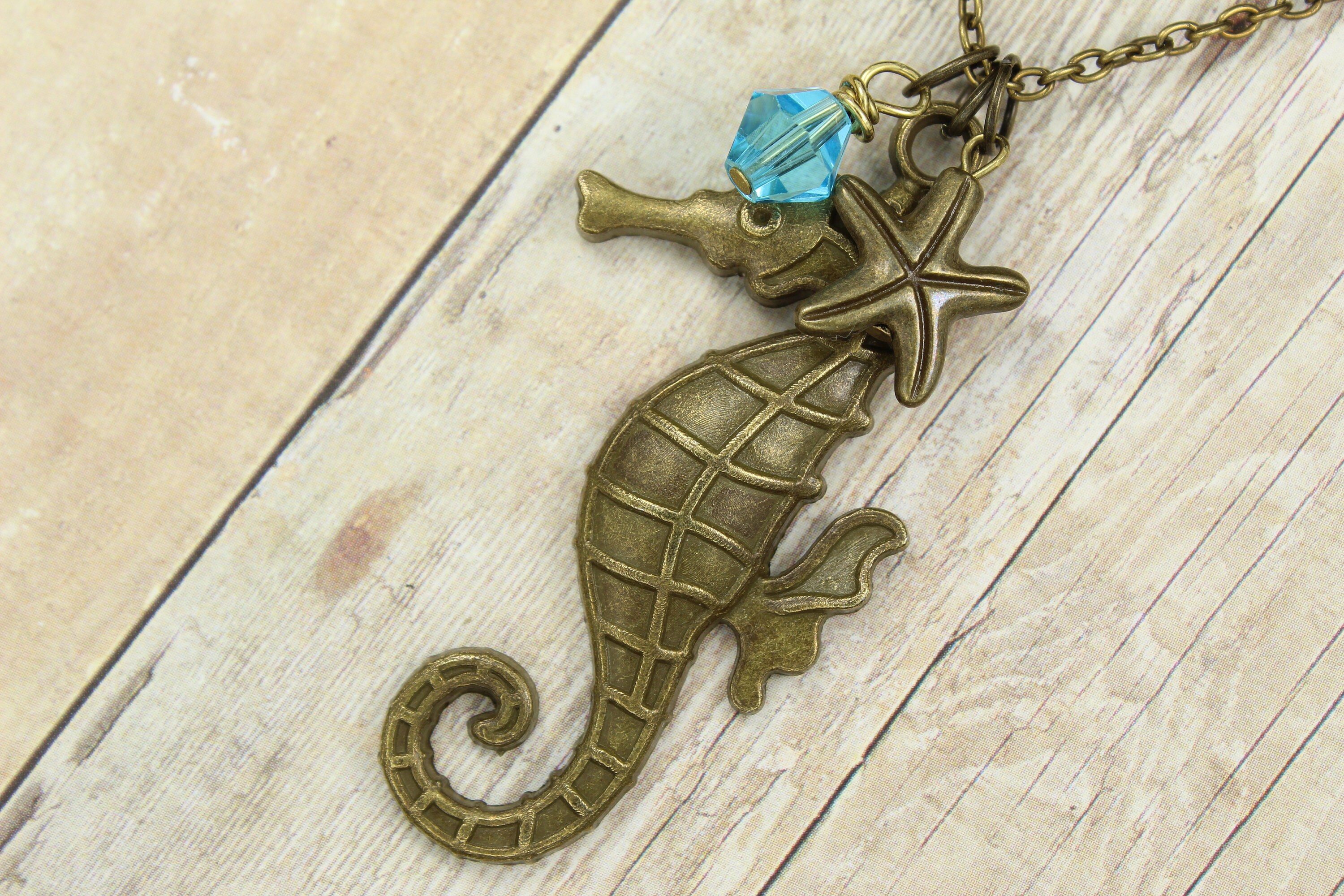 Bronze Seahorse Necklace, Sea Life Jewelry, Large Ocean Pendant, Marine ...