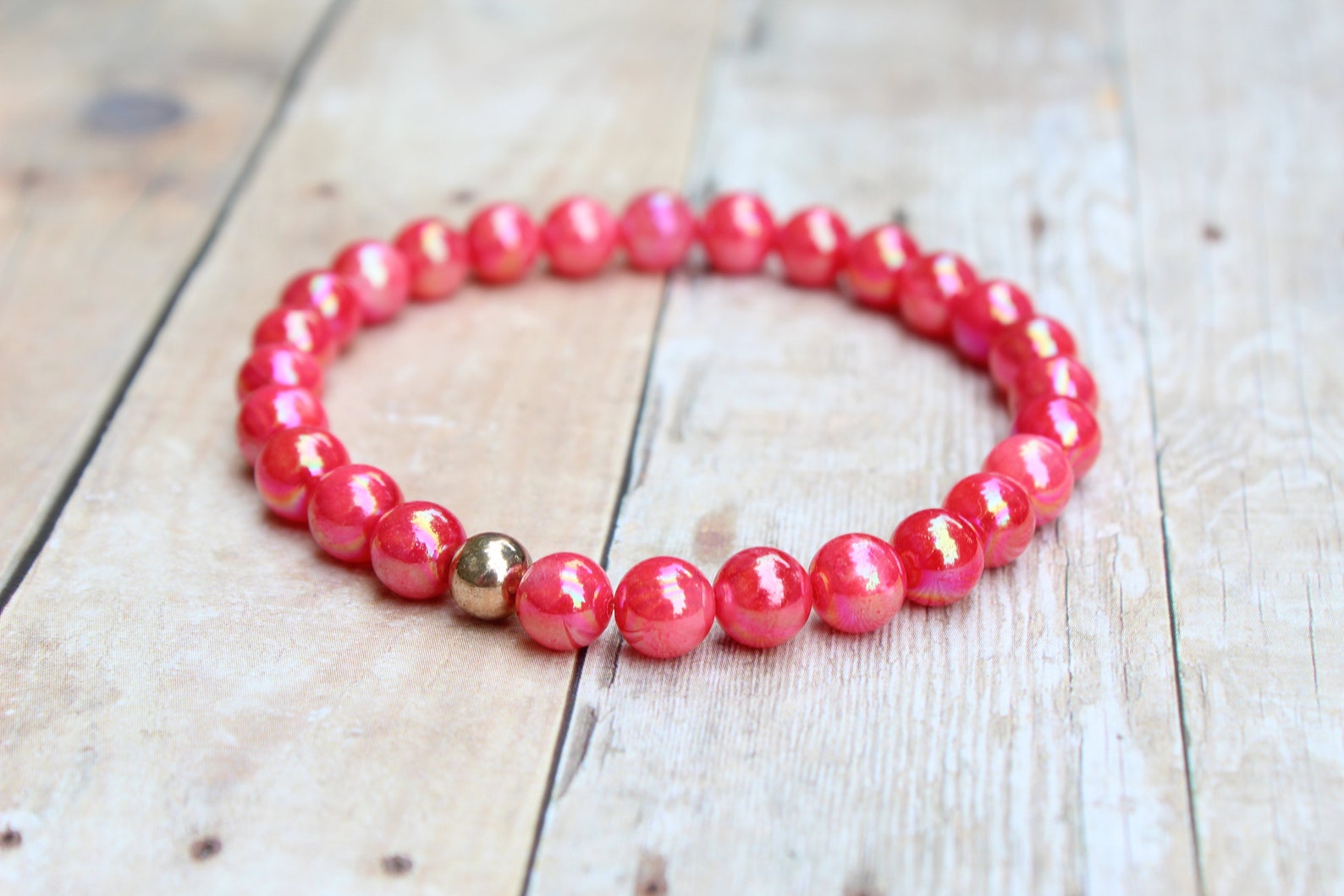 Pink Shell Bracelet, Beaded Beach Jewelry, Mermaid Inspired, 7 1/4 ...