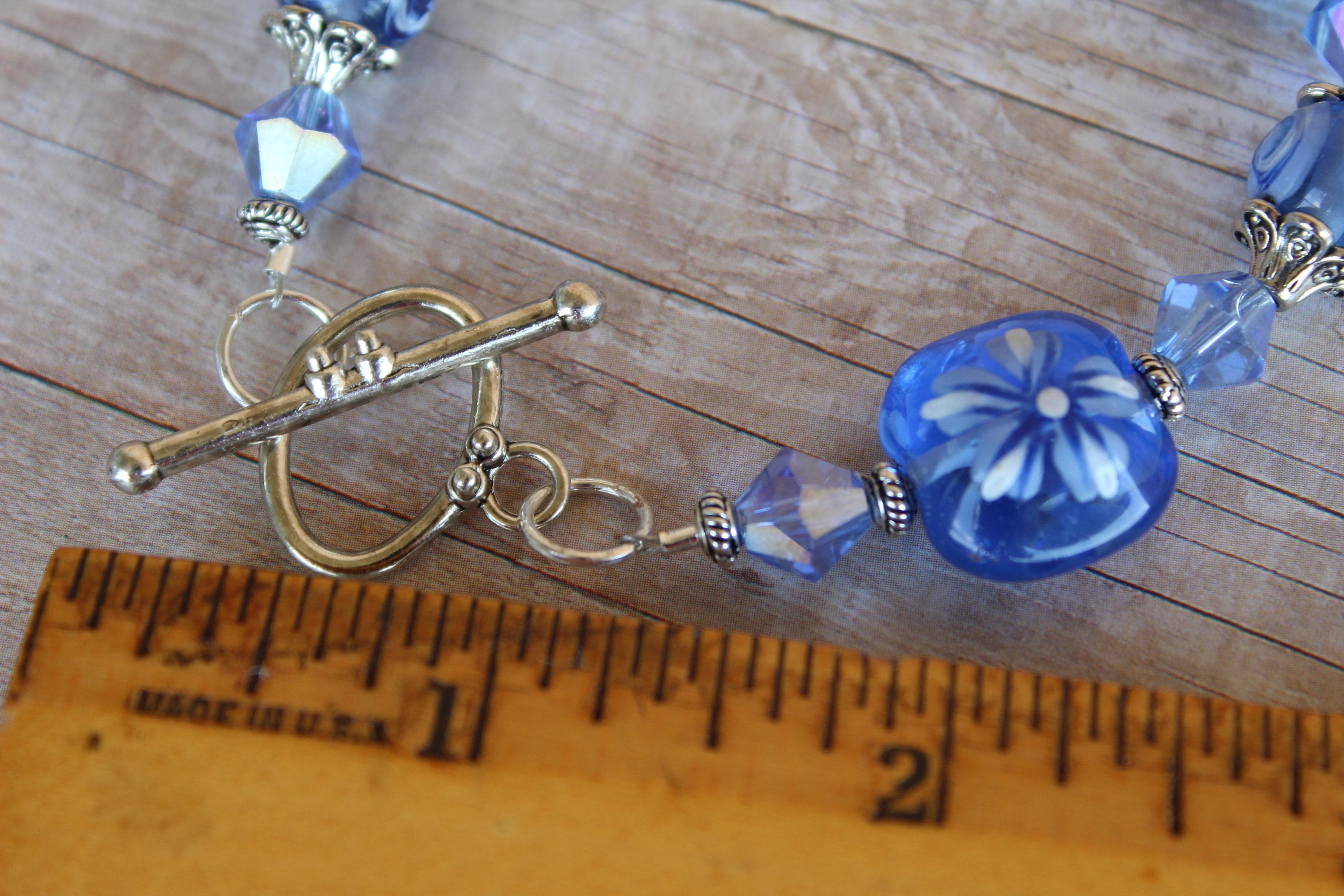 Blue Floral Bracelet Blue and Silver Flower Jewelry Modern - Etsy