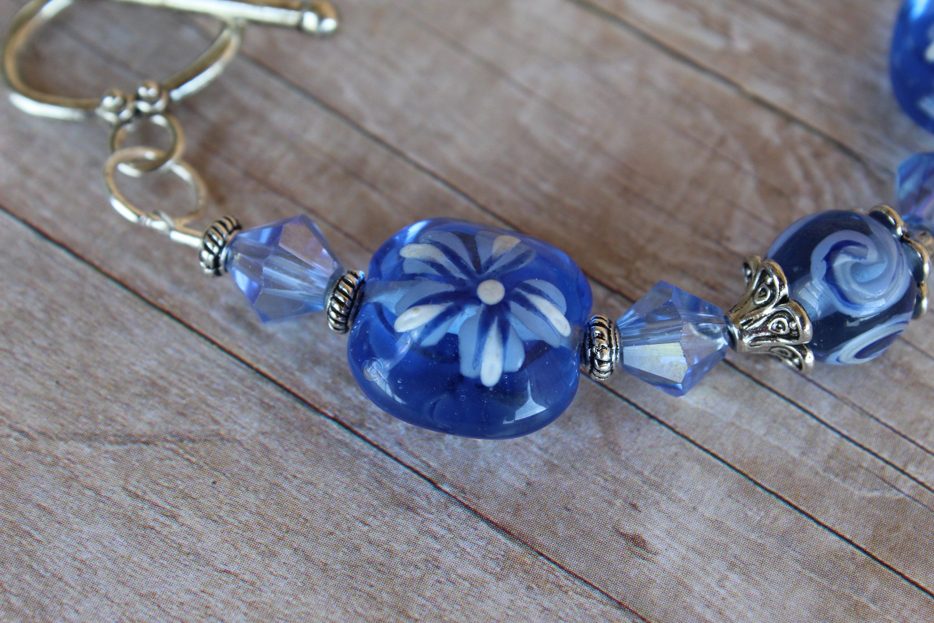 Blue Floral Bracelet, Blue and Silver Flower Jewelry, Modern Country ...