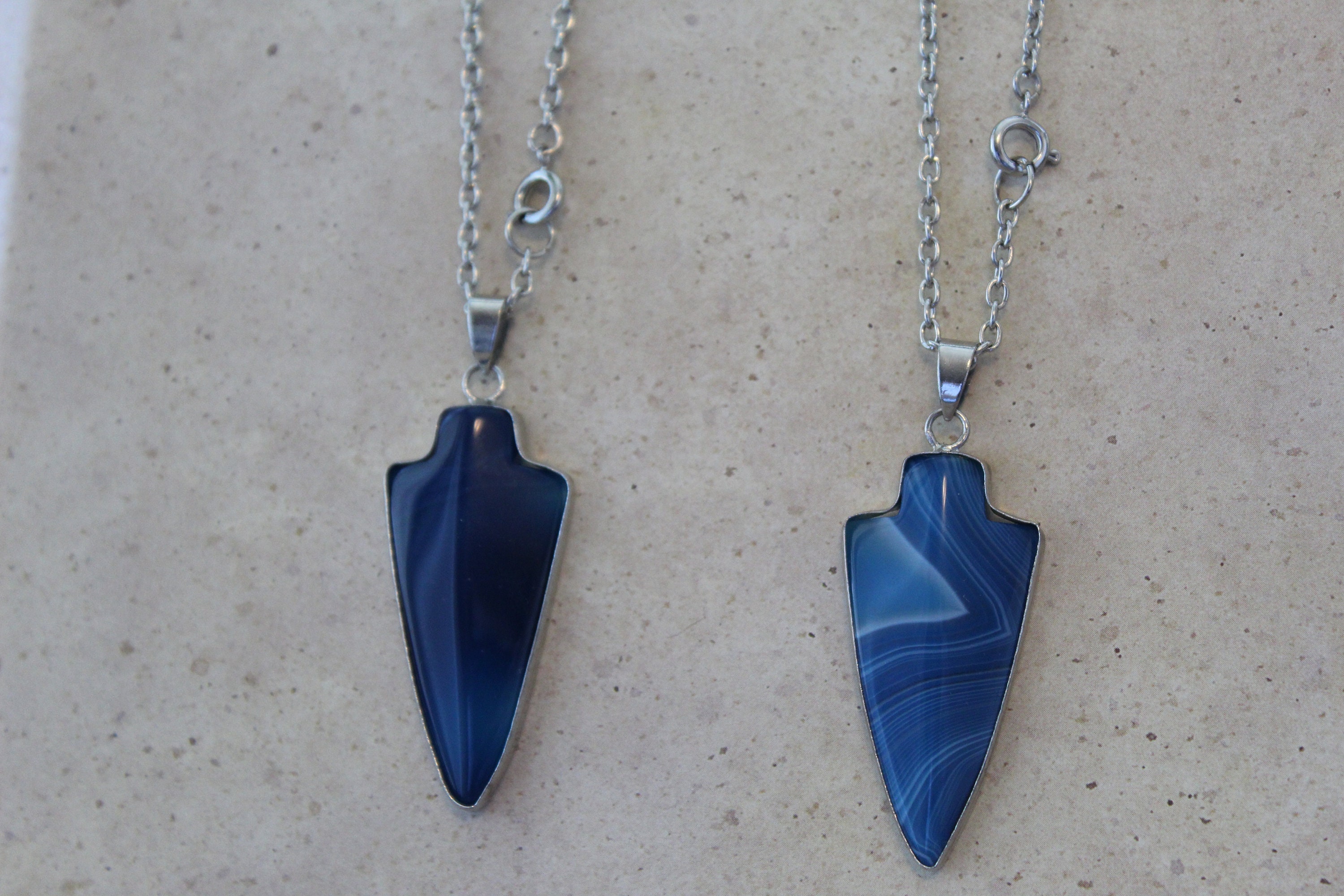 Blue Agate Arrowhead Necklace, Cobalt Blue Pendant, Archaeology Gift - Etsy