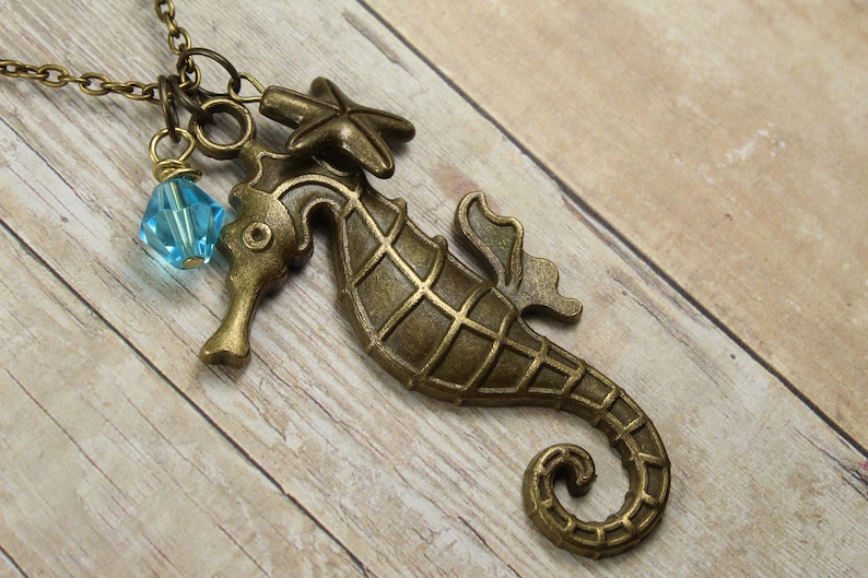 Bronze Seahorse Necklace, Sea Life Jewelry, Large Ocean Pendant, Marine ...