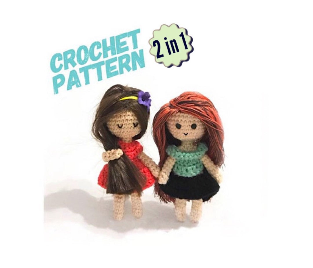 Crochet Mini Doll Pattern: Amigurumi Base Doll With 2 Outfits, Keychain ...