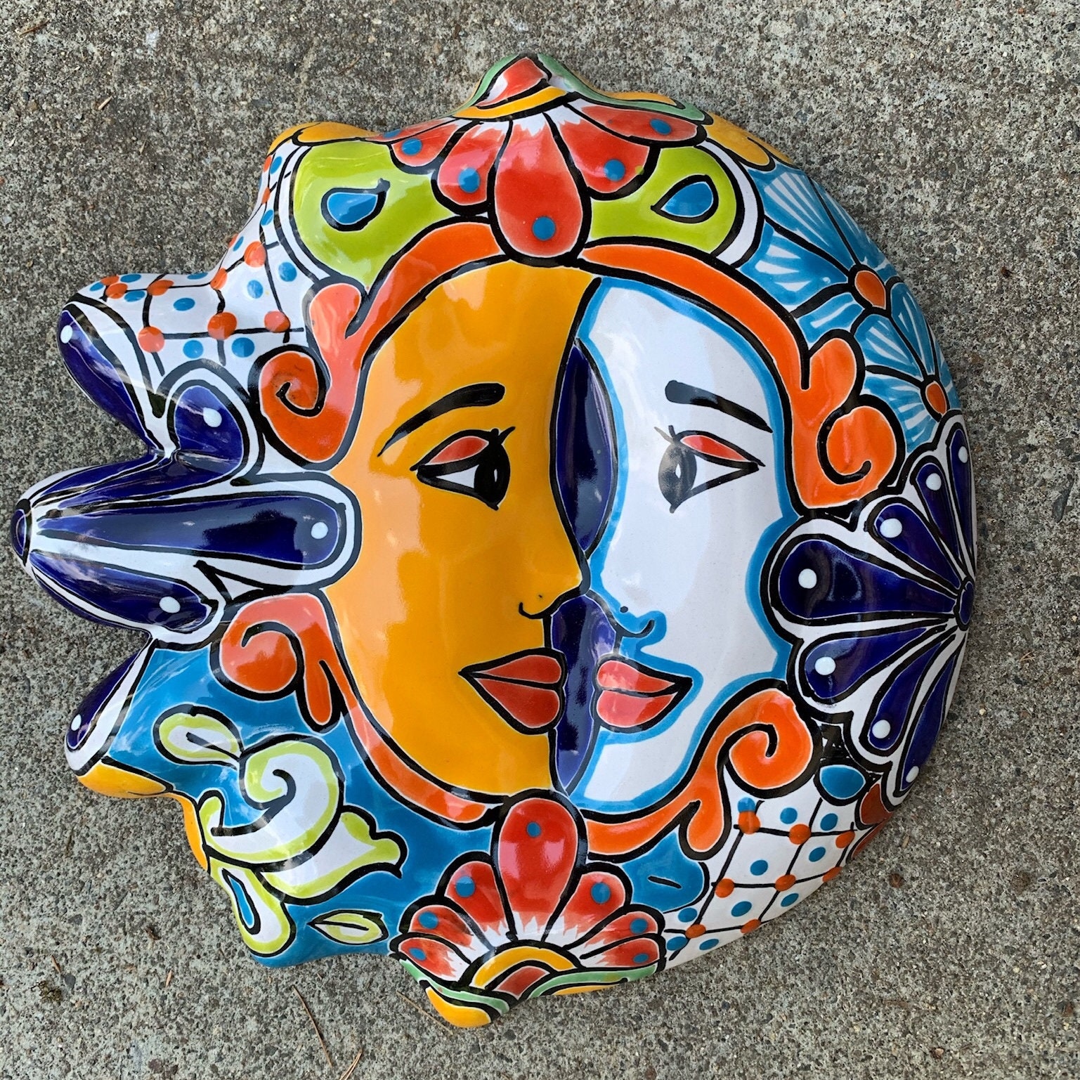 Talavera Pottery Sun and Moon Face Talavera Wall Garden | Etsy
