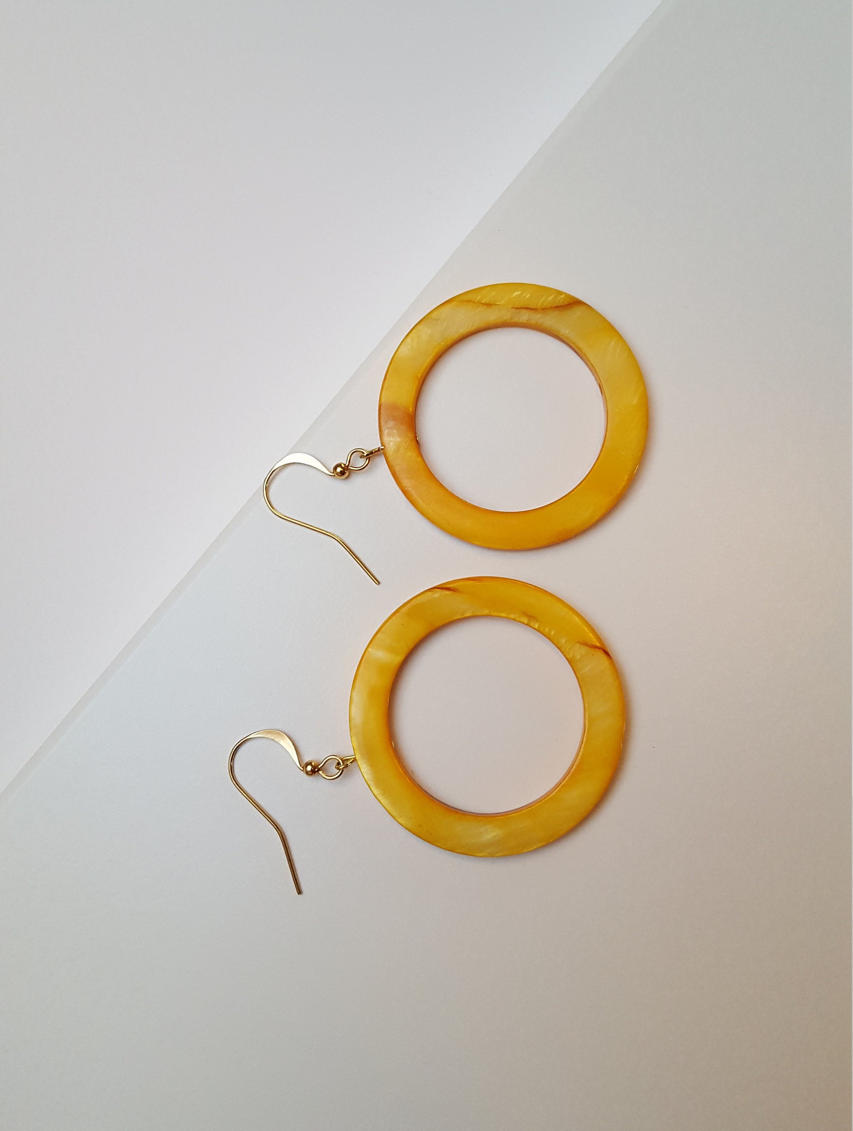 Yellow Sunshine Hoop Drop Earrings - Etsy UK