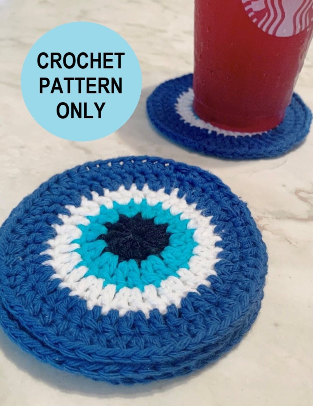 CROCHET PATTERN Evil Eye Crochet Coaster Pattern, Il Malocchhio Coaster ...