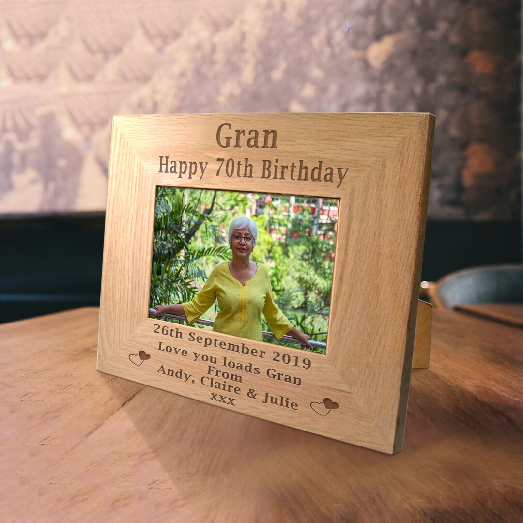 Engraved Lady's 70th Birthday Oak Photo Frame Mum's Gran's Personalised ...