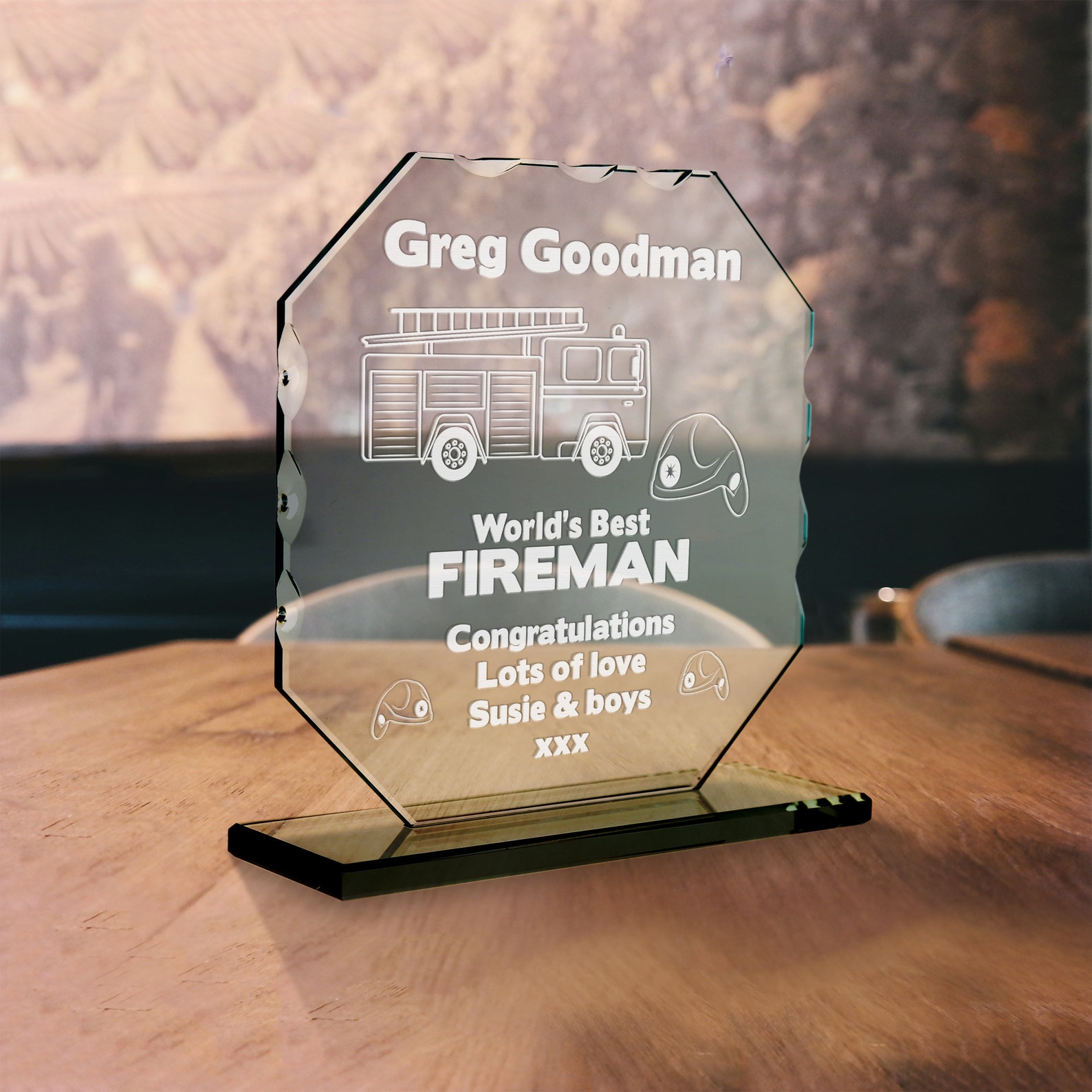 Engraved World's Best Fireman Cut Glass Frame Personalised - Etsy