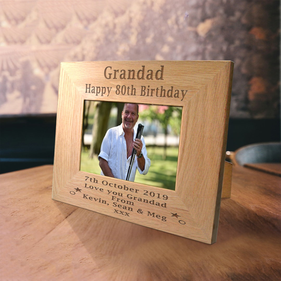 Engraved Mens 80th Birthday Oak Photo Frame Dad's - Etsy