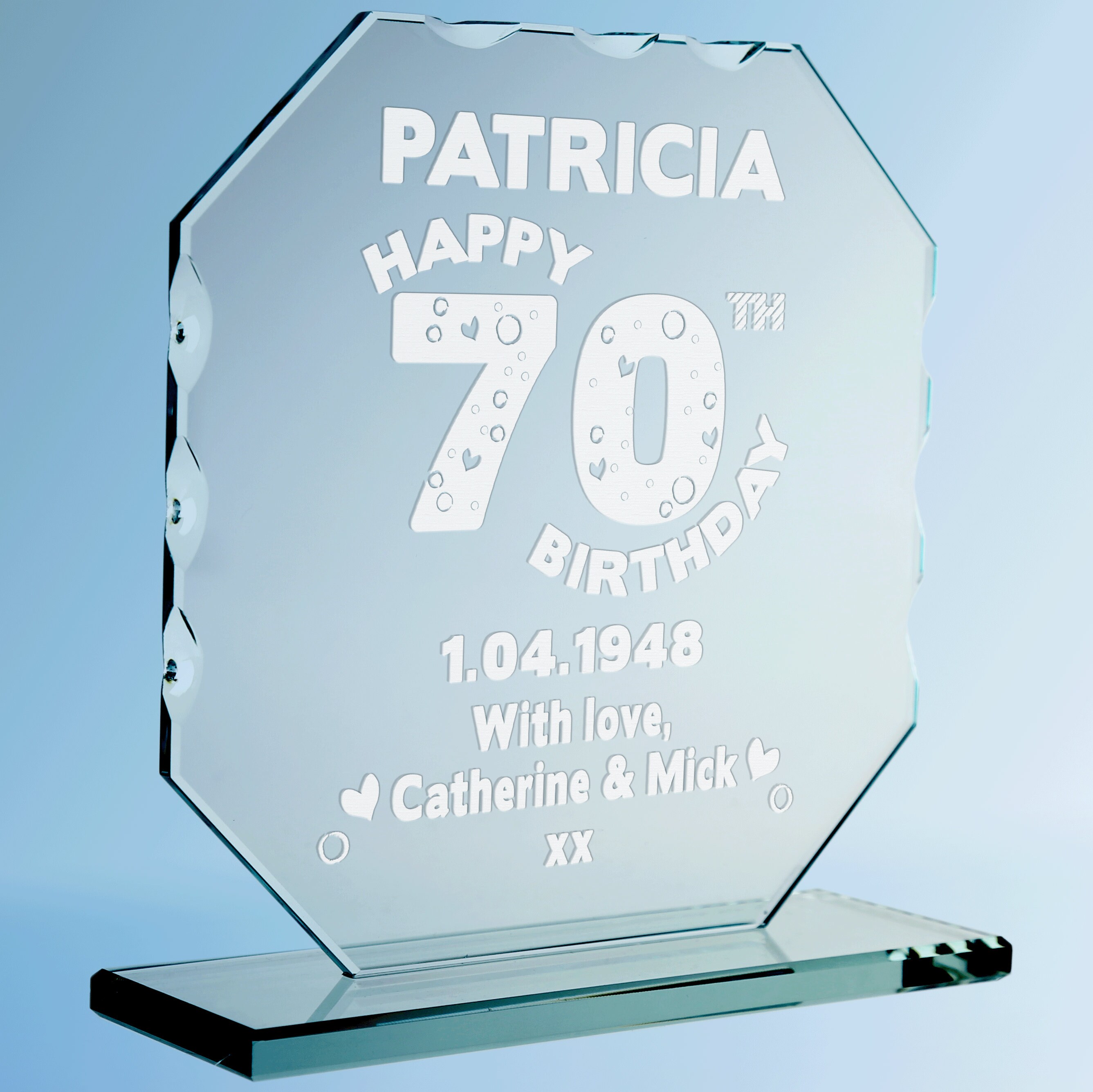 Girls Engraved 70th Birthday Cut Glass Plaque Ladies Personalised ...