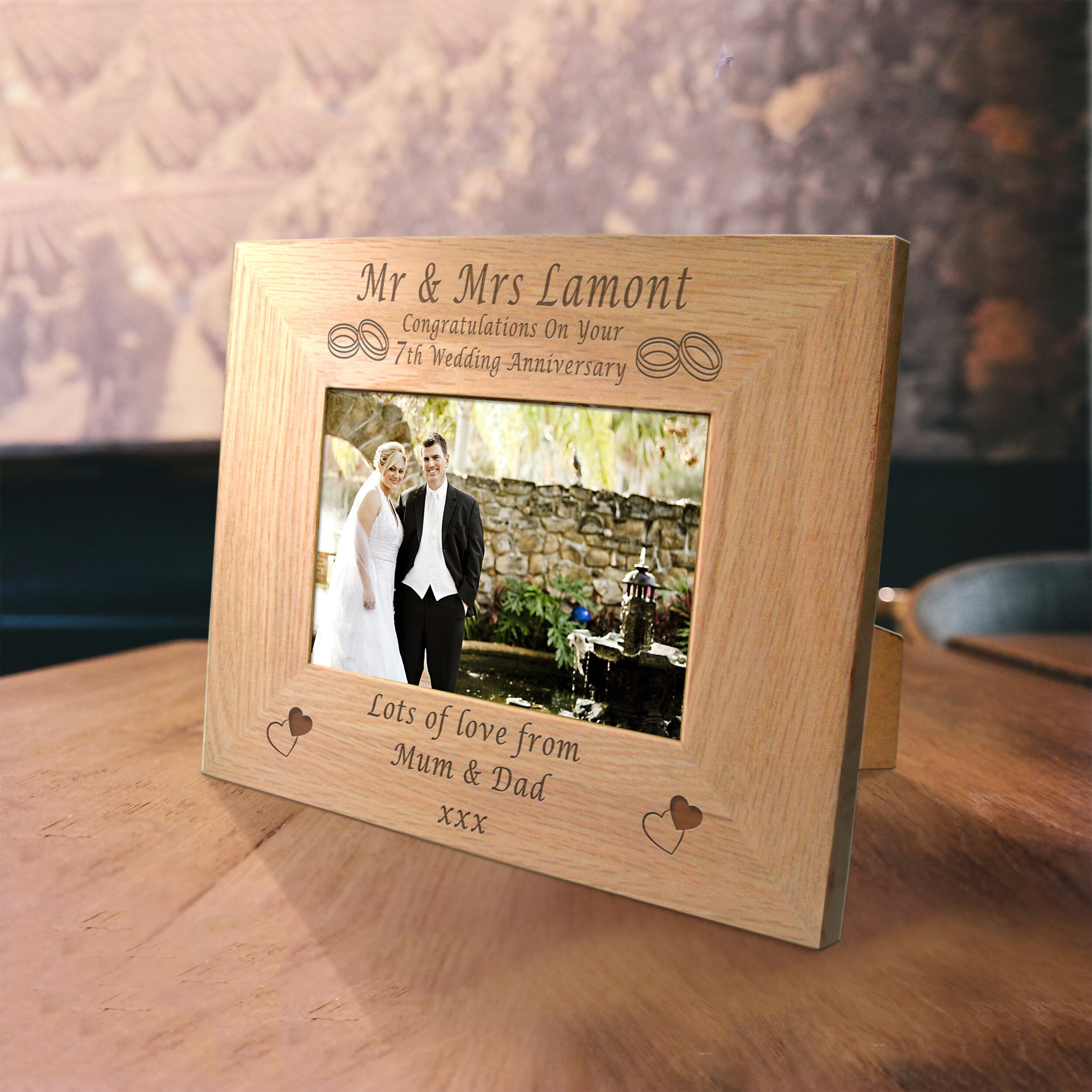 Engraved 7th Wedding Anniversary Oak Photo Frame Seventh - Etsy