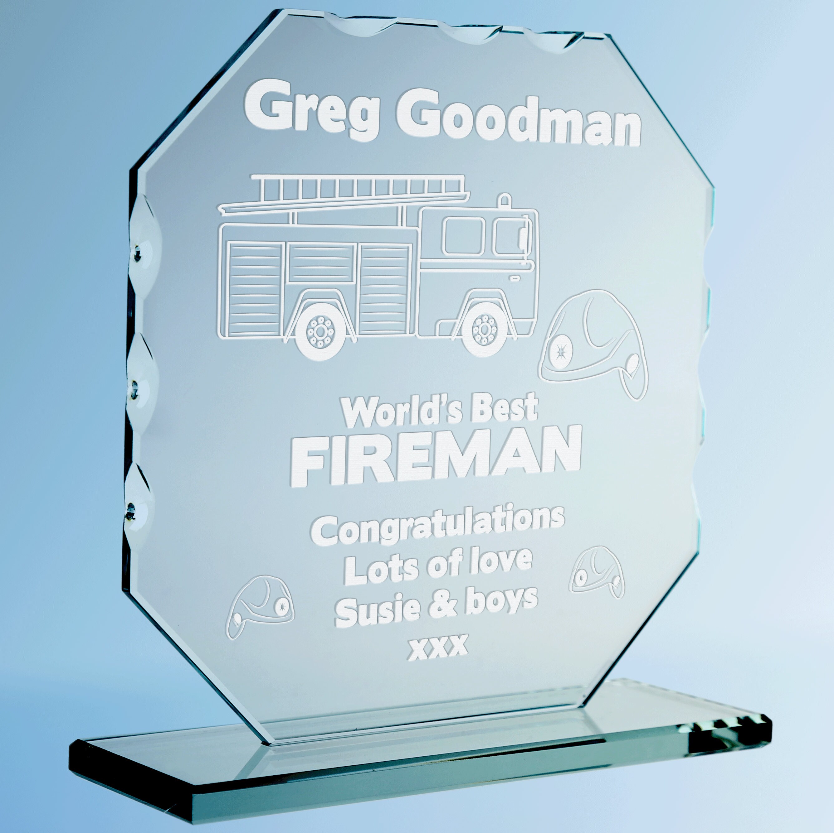 Engraved World's Best Fireman Cut Glass Frame Personalised - Etsy