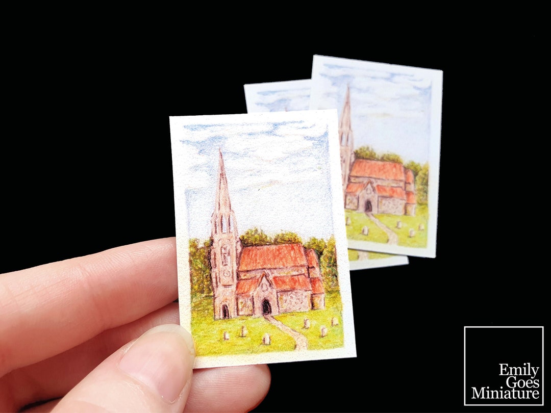 English Church Miniature Drawing - Etsy