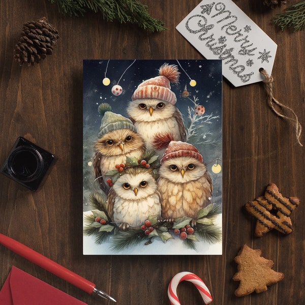 Owl Christmas Card - Etsy