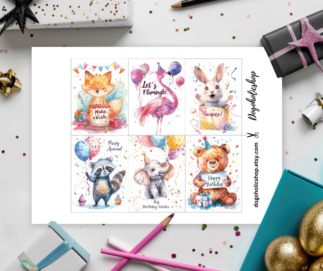 Cute Woodland Animal Printable Birthday Cards for Kids, Mini Birthday ...
