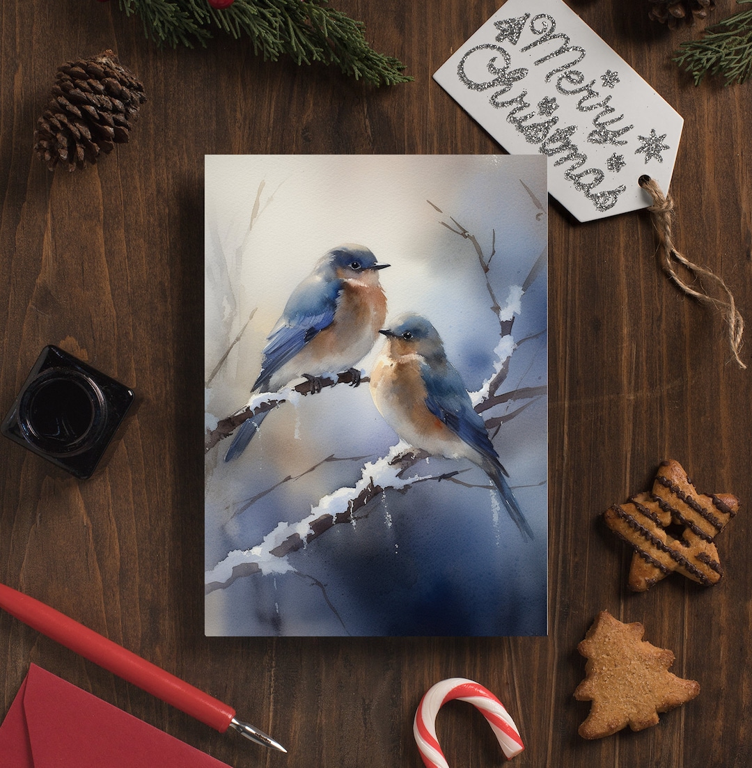 Bluebirds Christmas Greeting Cards Birds Holiday Greeting - Etsy