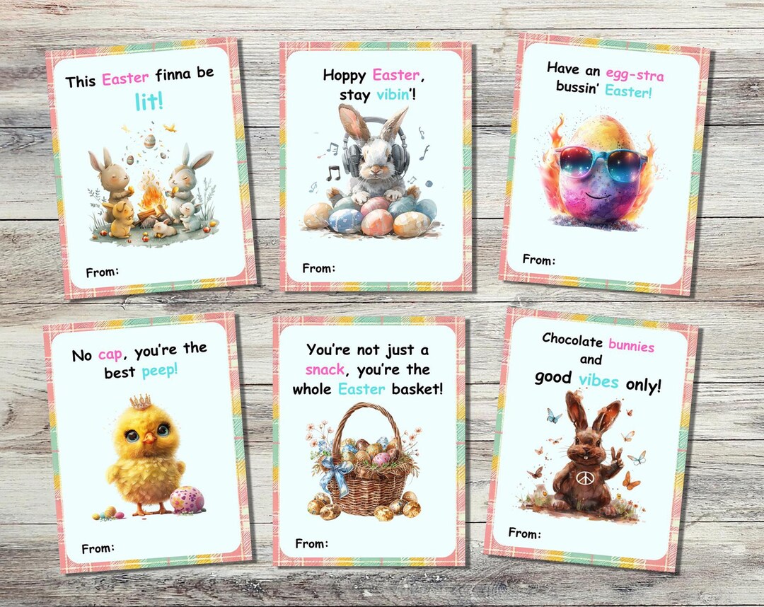 Funny Printable Easter Cards for Kids, Mini Easter Card Set, Trendy ...
