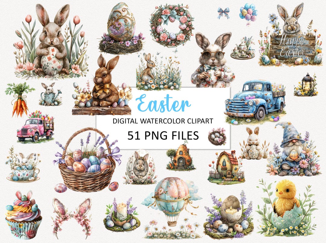 Easter Watercolor Clipart PNG Bundle. Easter Illustrations. Instant ...
