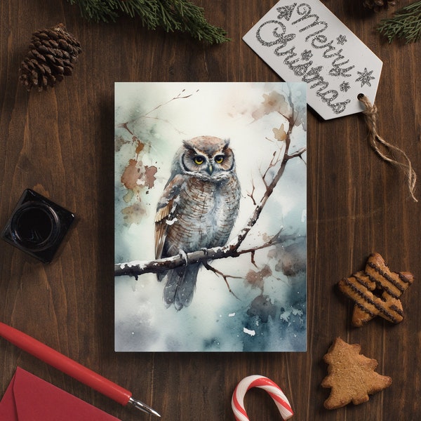 Owl Christmas Card - Etsy
